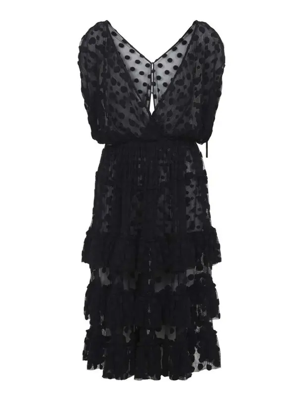 Dries Van Noten Polka Dot Ruffled Midi Dress - Black