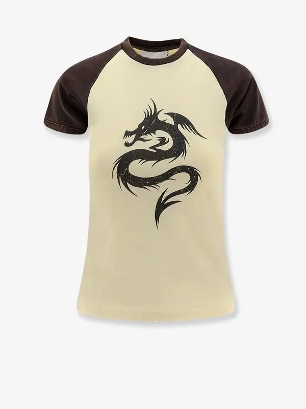 Coperni Crew-neck Cotton T-shirt With Dragon Graphic - Multicolor