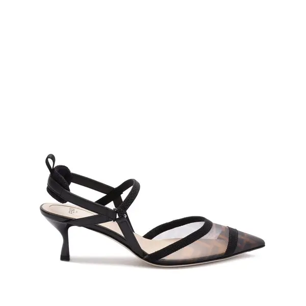 Fendi Calf Leather Zucca Monogram Mesh Kitten Heel Pumps - Black
