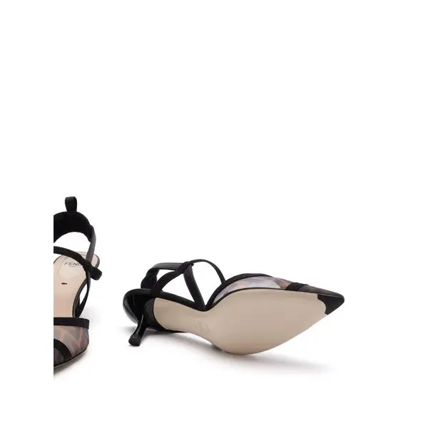 Fendi Calf Leather Zucca Monogram Mesh Kitten Heel Pumps - Black