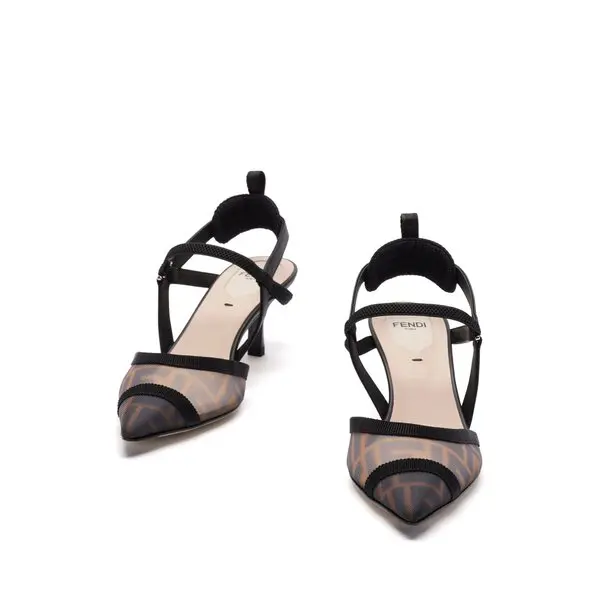 Fendi Calf Leather Zucca Monogram Mesh Kitten Heel Pumps - Black