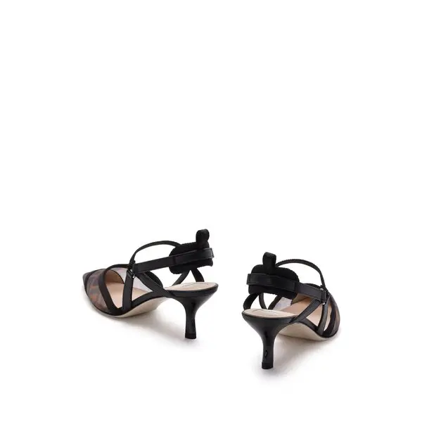 Fendi Calf Leather Zucca Monogram Mesh Kitten Heel Pumps - Black