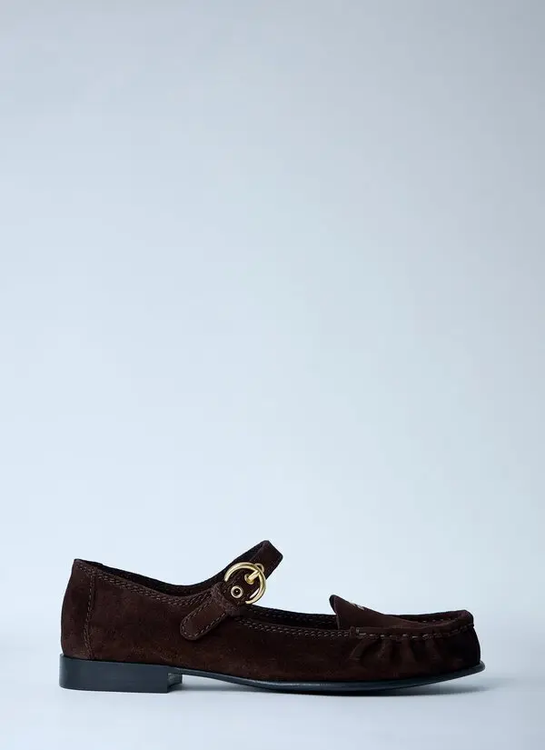 Miu Miu Suede Mary Jane Loafers - Brown