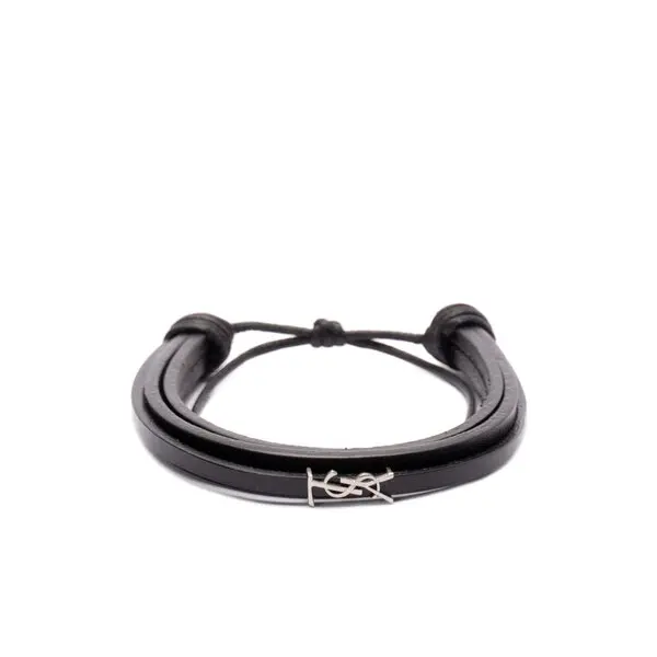 Saint Laurent Leather Bracelet With Logo Detail - Black