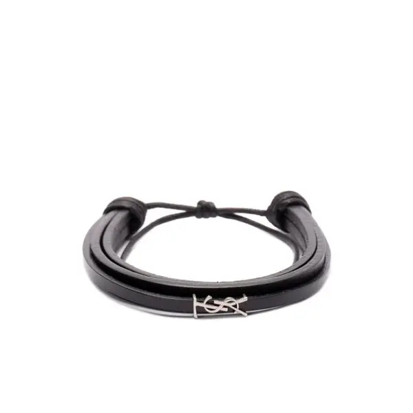 Saint Laurent Leather Bracelet With Logo Detail - Black
