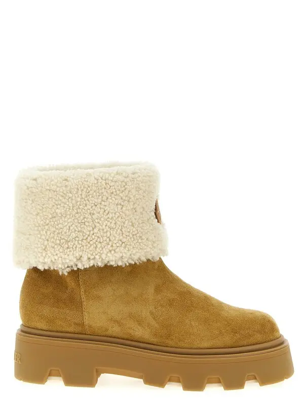 Moncler Aurea Suede Ankle Boots With Shearling Trim - Cream