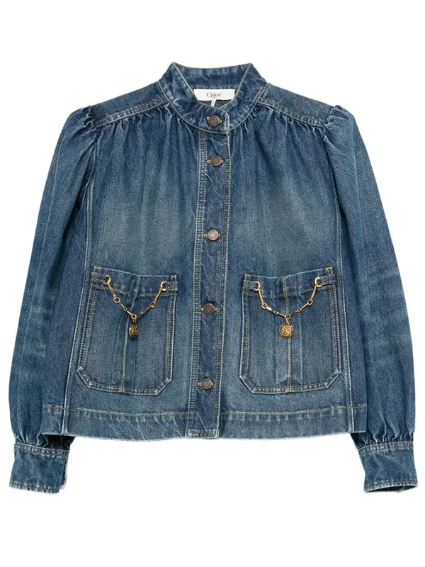 Chloé High-neck Gathered Denim Jacket - Blue
