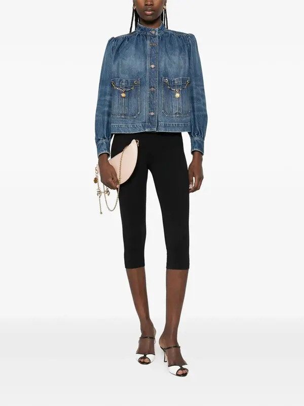 Chloé High-neck Gathered Denim Jacket - Blue