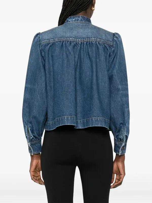 Chloé High-neck Gathered Denim Jacket - Blue