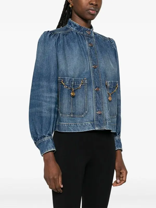 Chloé High-neck Gathered Denim Jacket - Blue
