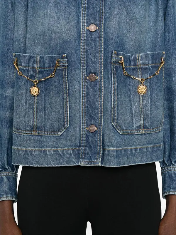 Chloé High-neck Gathered Denim Jacket - Blue