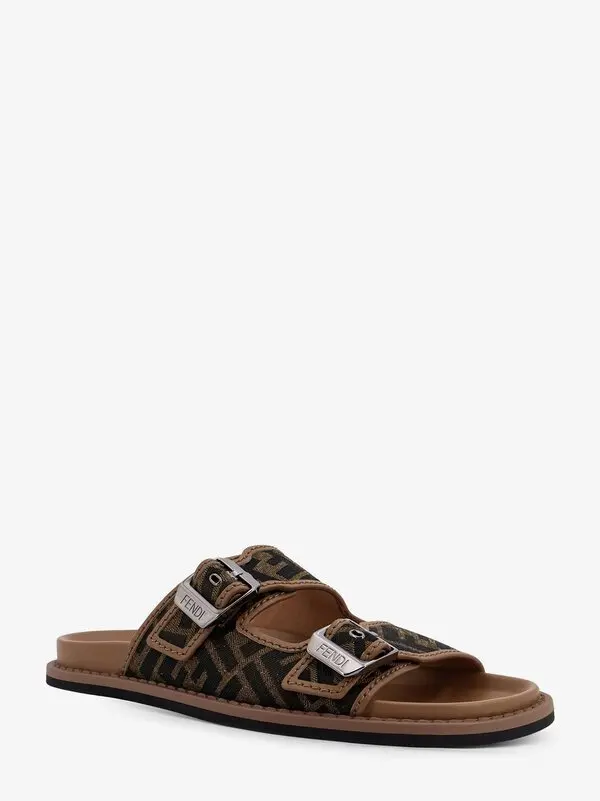 Fendi Ff Jacquard Fabric Feel Sandals With Buckles - Multicolor
