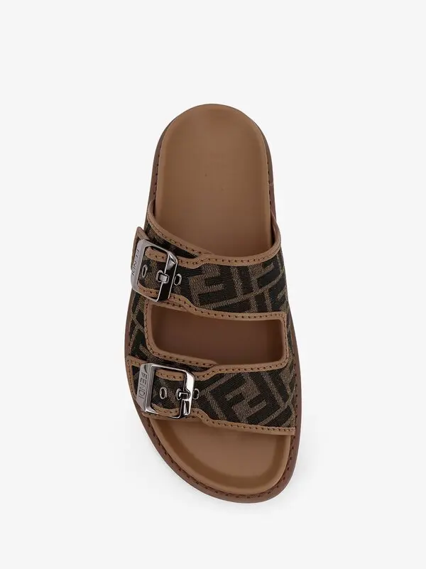 Fendi Ff Jacquard Fabric Feel Sandals With Buckles - Multicolor