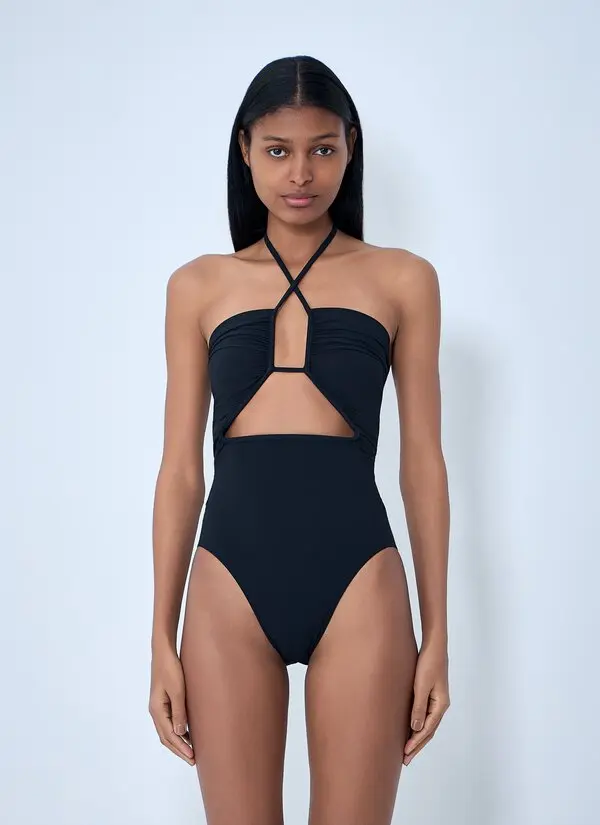 Rick Owens Halterneck Ruched Cut Out One Piece - Black
