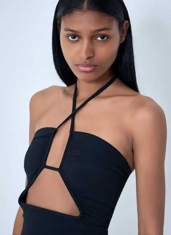 Rick Owens Halterneck Ruched Cut Out One Piece - Black