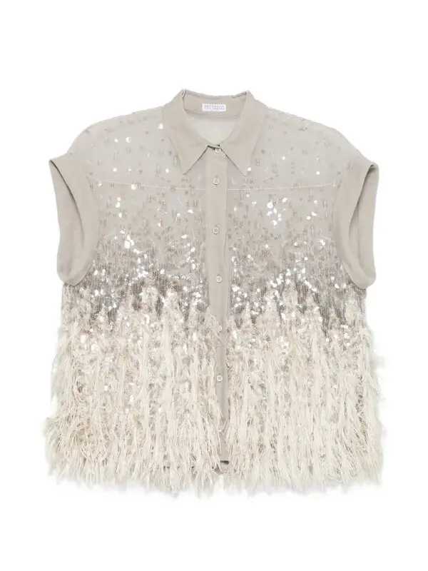 Brunello Cucinelli Sequin Embellished Fringe Shirt