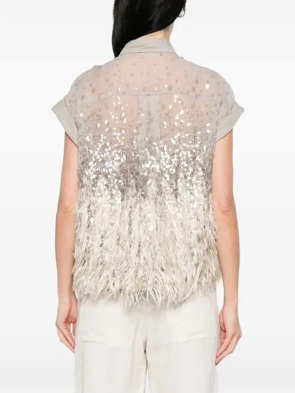 Brunello Cucinelli Sequin Embellished Fringe Shirt