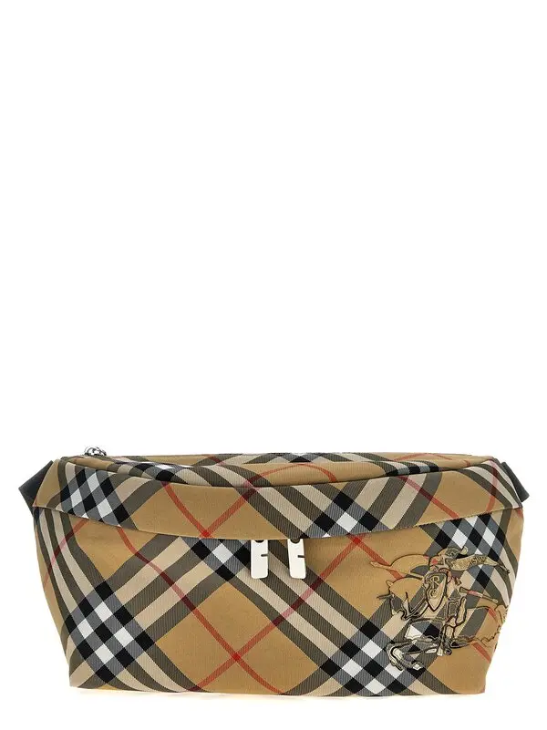 Burberry Checked Waist Bag With Ekd Logo - Cream