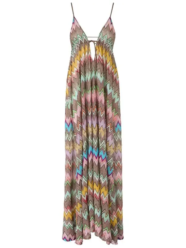 Missoni Zig-zag Motif V-neck Open Back Long Dress - Multicolor