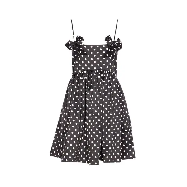 GANNI Polka Dot Satin Mini Dress With Bow Detail - Black
