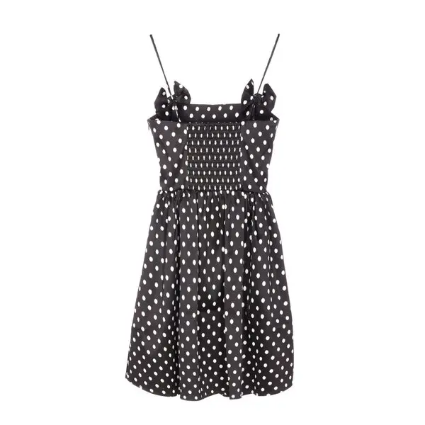 GANNI Polka Dot Satin Mini Dress With Bow Detail