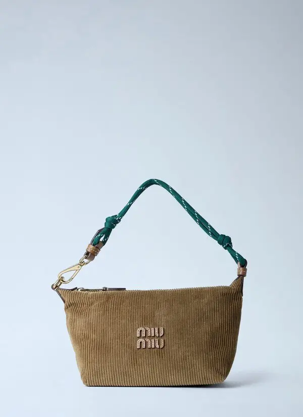 Miu Miu Velvet Shoulder Bag With Logo Detail - Brown