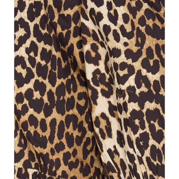 GANNI Leopard Print Peplum Shirt With Bow Detail