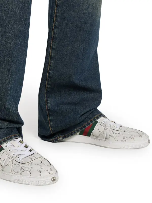 Gucci Low-top Leather Sneakers With Laser-cut Gg Motif