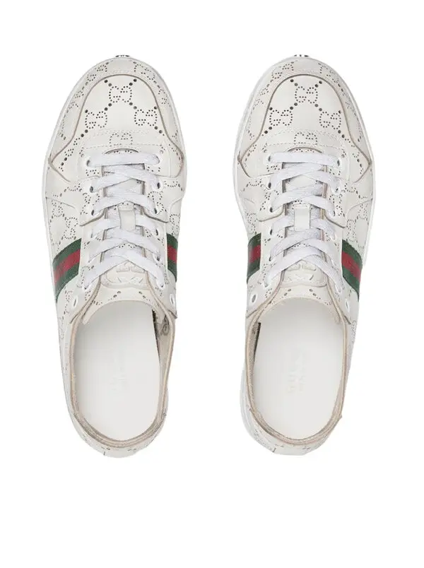 Gucci Low-top Leather Sneakers With Laser-cut Gg Motif