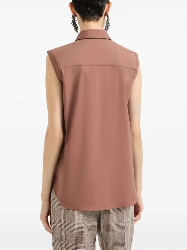 Brunello Cucinelli Sleeveless Shirt With Embellished Collar - Red