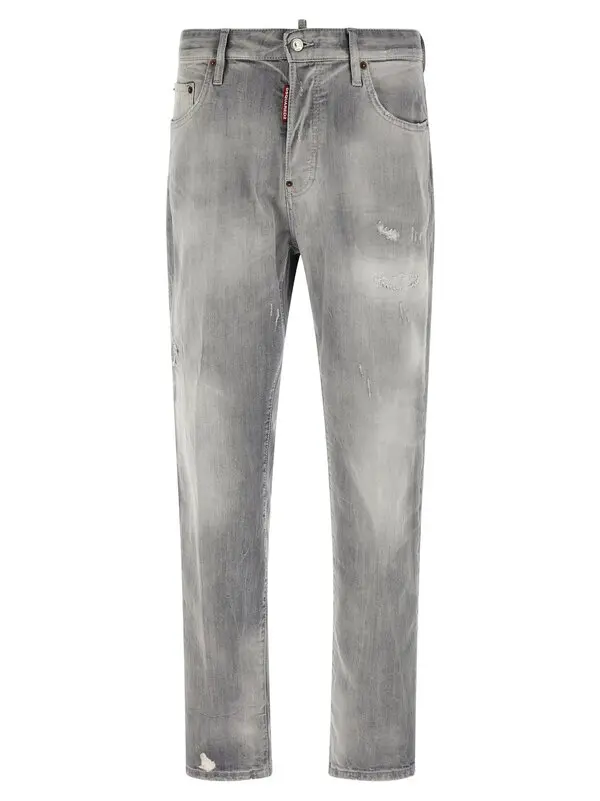 Dsquared2 642' Stonewashed Stretch Cotton Denim Jeans - Gray