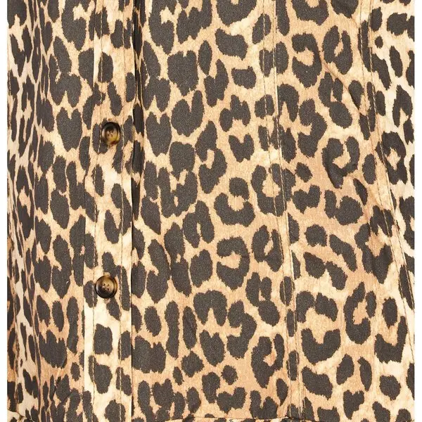 GANNI Leopard Print Long Sleeve Shirt Dress - Brown
