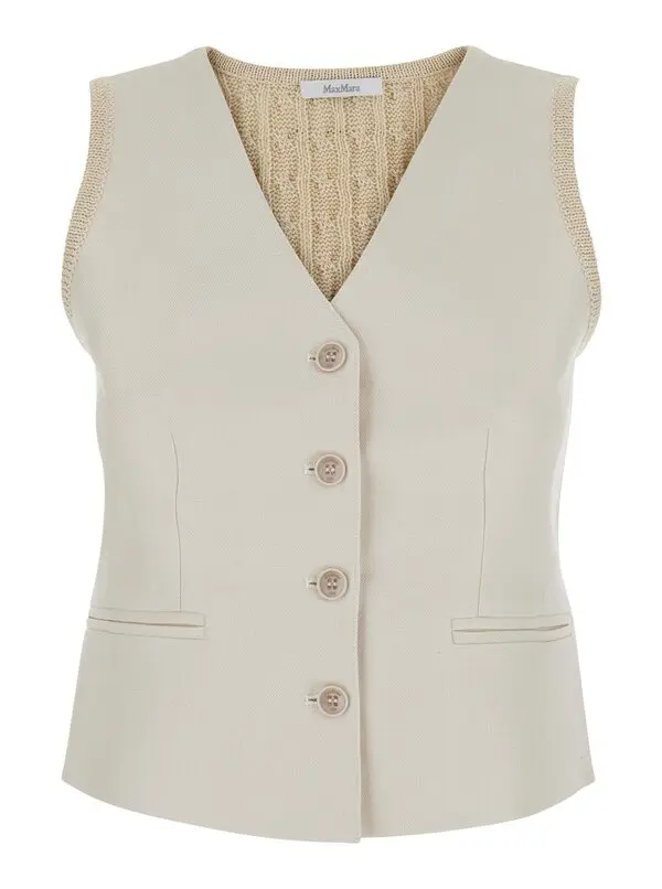 Max Mara Linen Vest With Cable Knit Back And Belt Detail - Multicolor