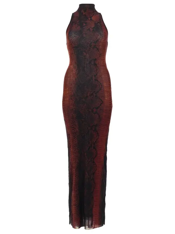 JEAN PAUL GAULTIER Long Dress With Python Print - Brown