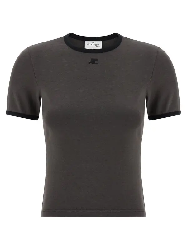 COURREGES Signature Contrast Trim T-shirt - Gray