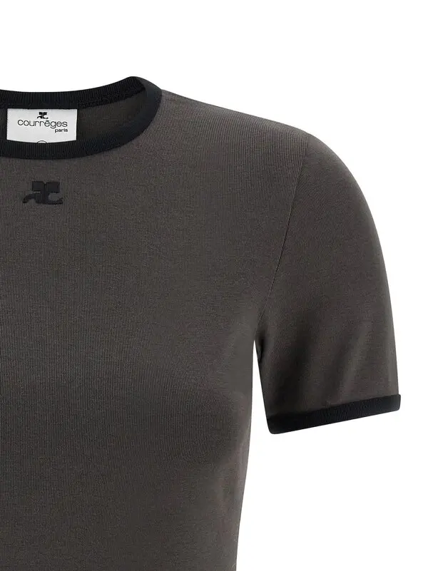 COURREGES Signature Contrast Trim T-shirt - Gray