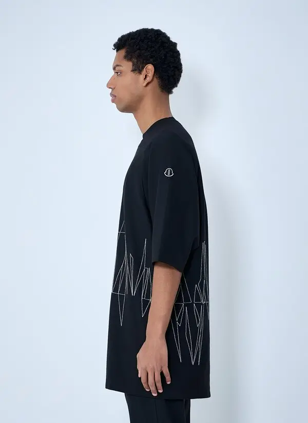 Moncler Embroidered Geometric Cotton T-shirt - Black