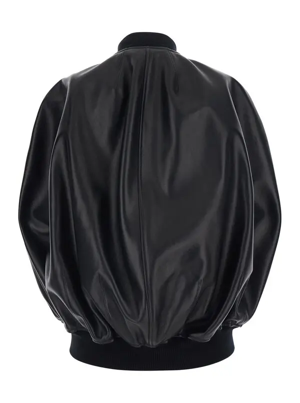 Balenciaga Leather Bomber Jacket With High Collar - Multicolor