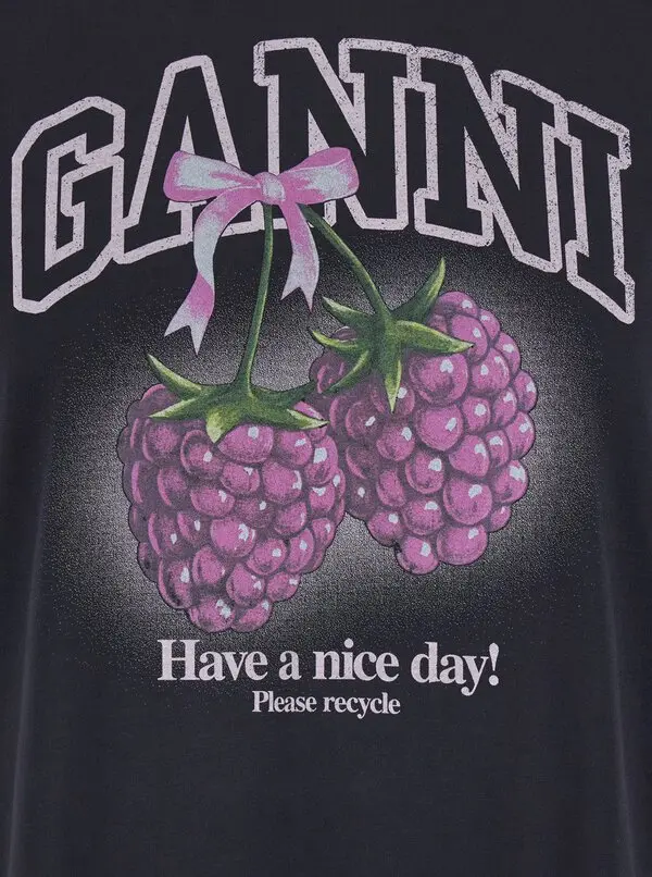 GANNI Cotton Jersey Raspberry Print T-shirt