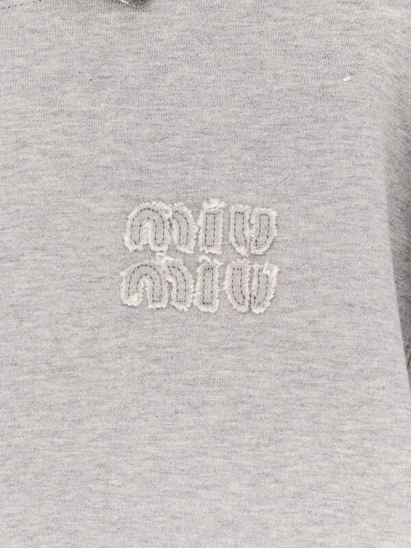 Miu Miu Melange Cotton Sweatshirt With Ribbed Crewneck