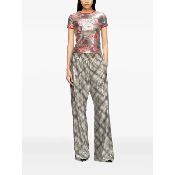 DIESEL® Sequined Floral Print Crewneck T-shirt - Brown