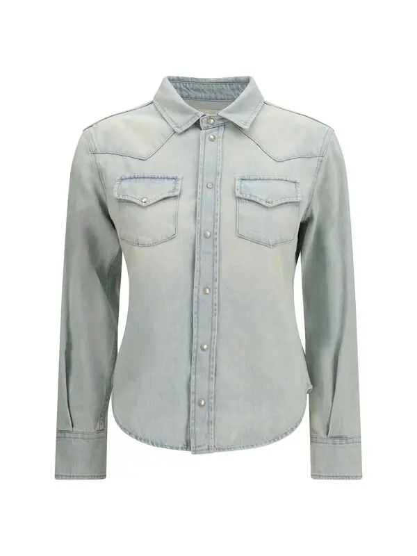 Jacob Cohen Lightweight Denim Western Shirt With Bleach Wash - Blue