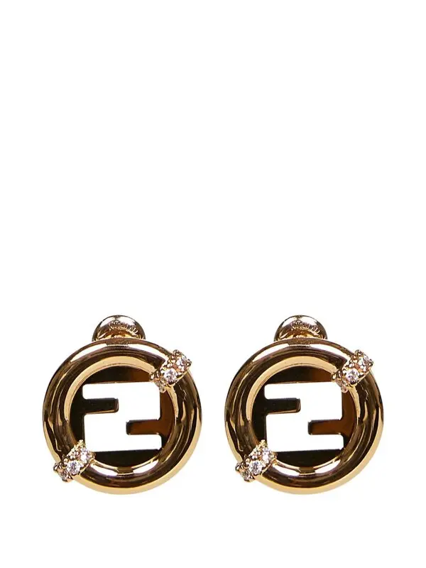 Fendi Logo Crystal Embellished Hoop Earrings - Multicolor