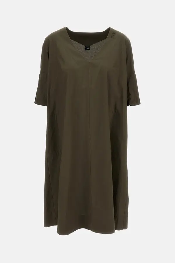 FAY V-neck Short Sleeve Cotton Dress With Pleated Details