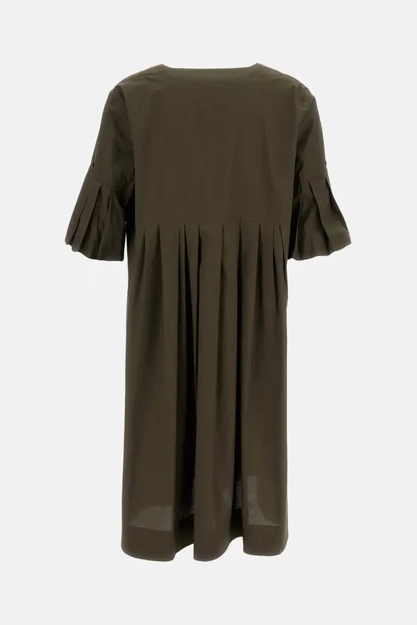 FAY V-neck Short Sleeve Cotton Dress With Pleated Details