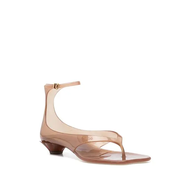 Chloé Light Brown Buckle Fastening Thong Strap Kitten Heel Sandals - White