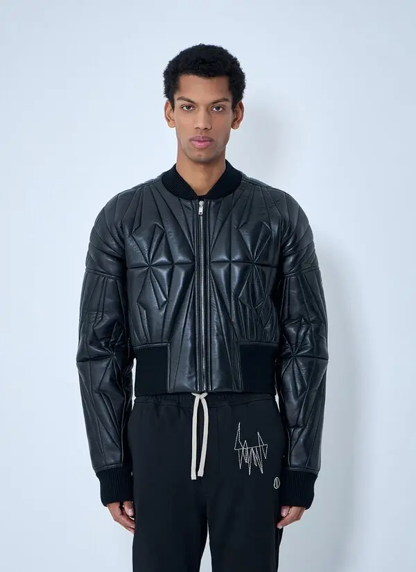 Moncler Geocamo Cropped Quilted Leather Bomber Jacket