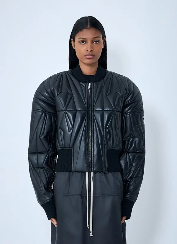 Moncler Geocamo Cropped Quilted Leather Bomber Jacket