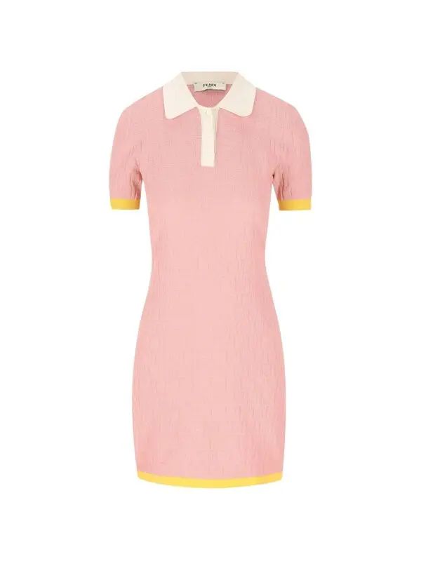Fendi Short Sleeve Polo Dress With Logo Pattern - Multicolor