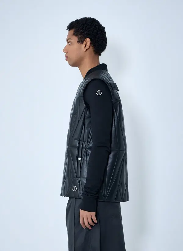 Moncler Rick Owens Geocamo Flight Leather Hooded Gilet - Black